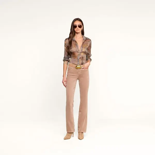 L'Agence Nina Silk Blouse Top In Houndstooth And Key Print - Brown Multi Houndstooth Key