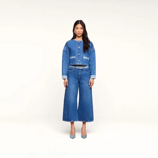 L'Agence Verona Collarless Cropped Denim Jacket