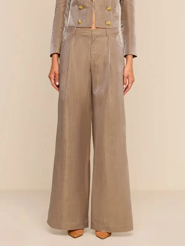L'Agence Allanah Linen-blend Trouser - Latte/gold