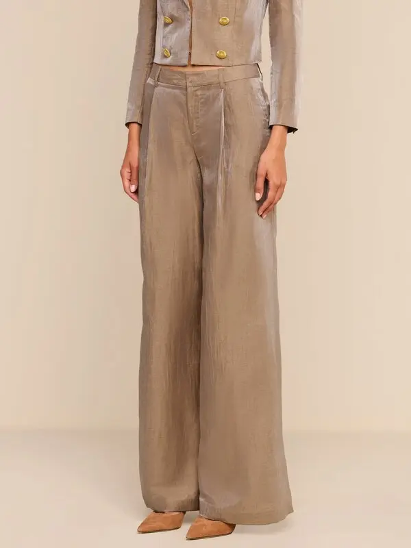 L'Agence Allanah Linen-blend Trouser - Latte/gold