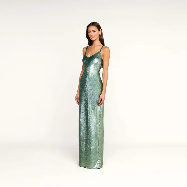 L'Agence Karma Sequin Maxi Dress - Matte Teal Sequins