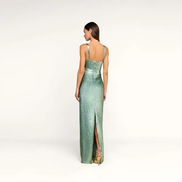 L'Agence Karma Sequin Maxi Dress - Matte Teal Sequins