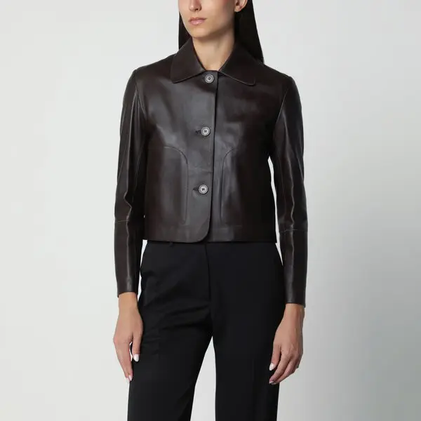 ARMA Coffee Emy Cropped Leather Jacket