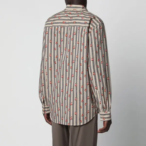 Dries Van Noten Striped Cotton Shirt With Floral Print - Beige