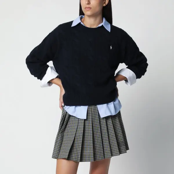 Polo Ralph Lauren Crewneck Cable-knit Wool And Cashmere Sweater In Navy - Blue