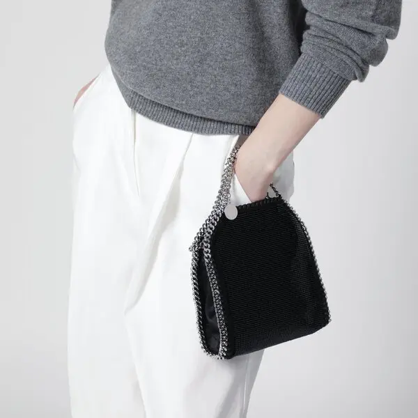 Stella McCartney Falabella Micro Tote Bag In Crystal Mesh - Black