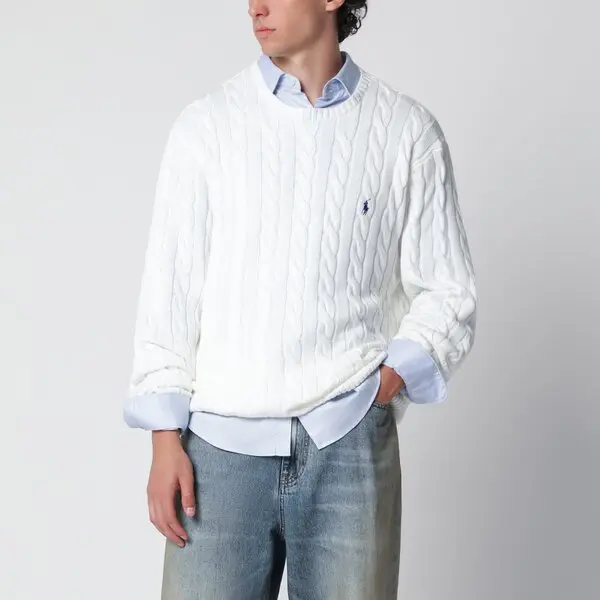 Polo Ralph Lauren Cable-knit Cotton Crewneck Sweater - White