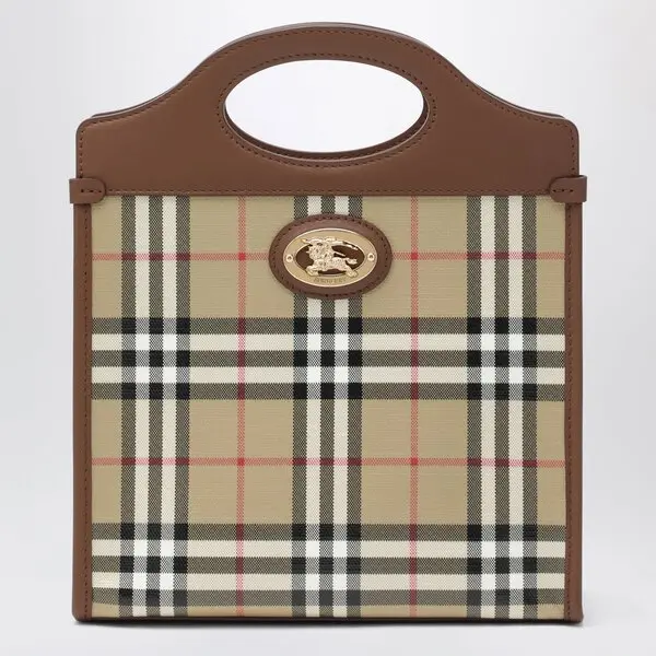 Burberry Mini Bag In Archive Canvas And Calfskin Leather With Horseferry Print - Beige