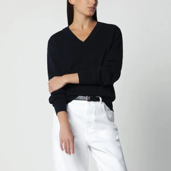 RÓHE Navy Wool Sweater With Double V-neck