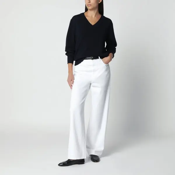 RÓHE Navy Wool Sweater With Double V-neck