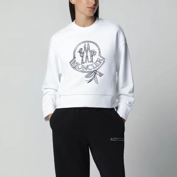 Moncler Cotton Sweatshirt With Embroidered Logo - White