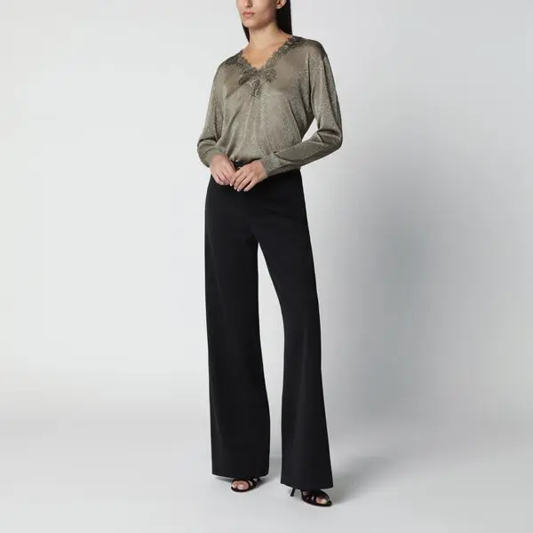 Valentino Garavani Viscose-blend Lace Trim V-neck Sweater - Metal