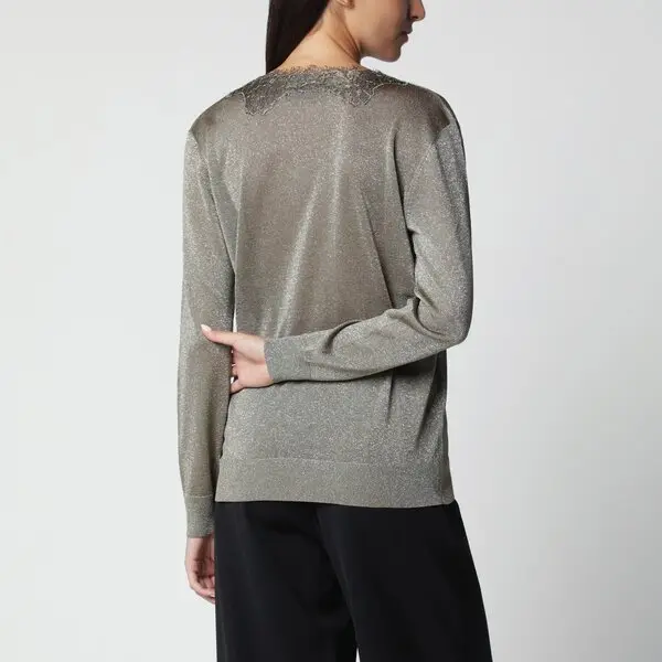 Valentino Garavani Viscose-blend Lace Trim V-neck Sweater - Metal
