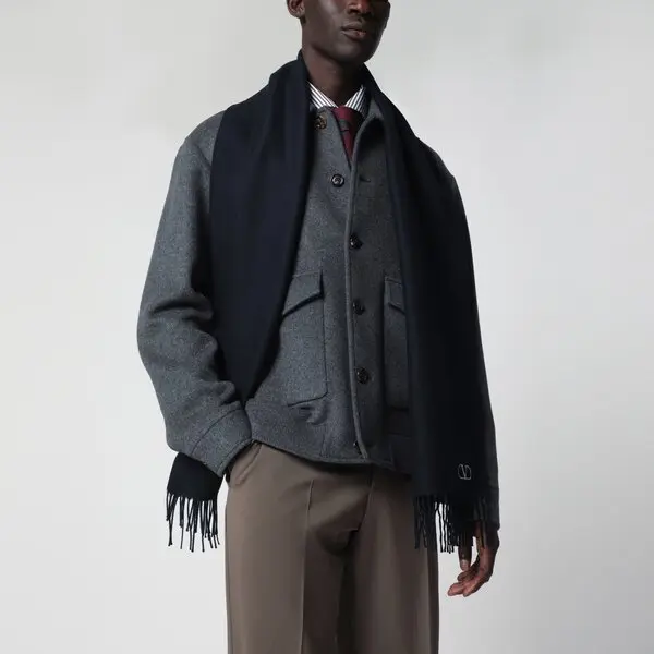 Valentino Garavani Navy Scarf With Vlogo Embroidery