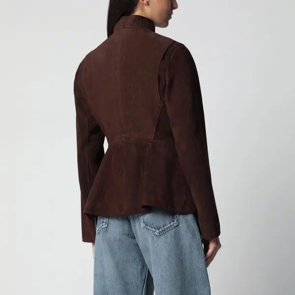 Alaïa Peplum Suede Jacket - Brown