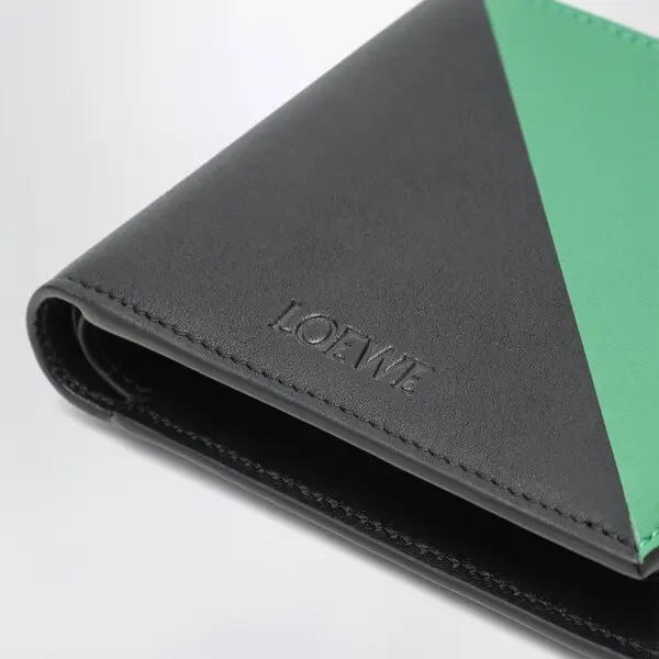 Loewe Flag Bifold Wallet With Coin Pocket In Black / Tropical Green Leather
