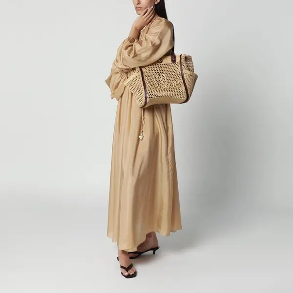 Chloé Sand/ Brown Iconic Raffia And Leather Bag