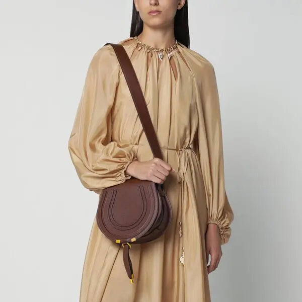 Chloé Marcie Saddle Bag In Grained Leather - Brown