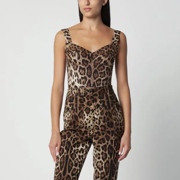 Dolce & Gabbana Leopard-print Cotton Bustier Top