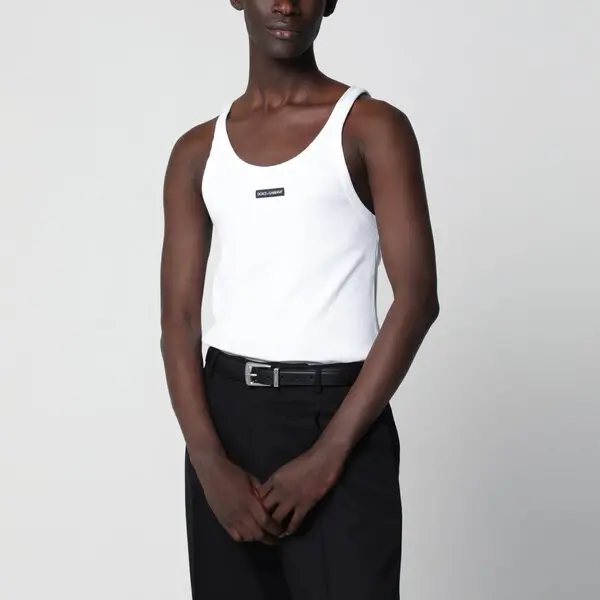 Dolce & Gabbana Ribbed Cotton Tank Top With Logo Patch