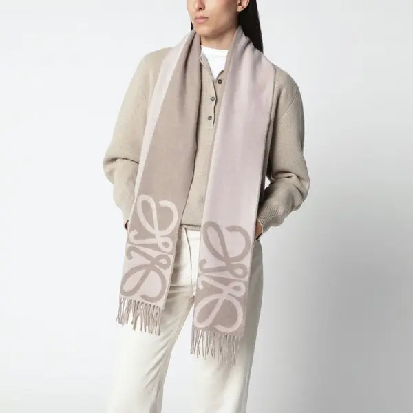 Loewe Anagram Jacquard Scarf In Pink / Wool And Cashmere