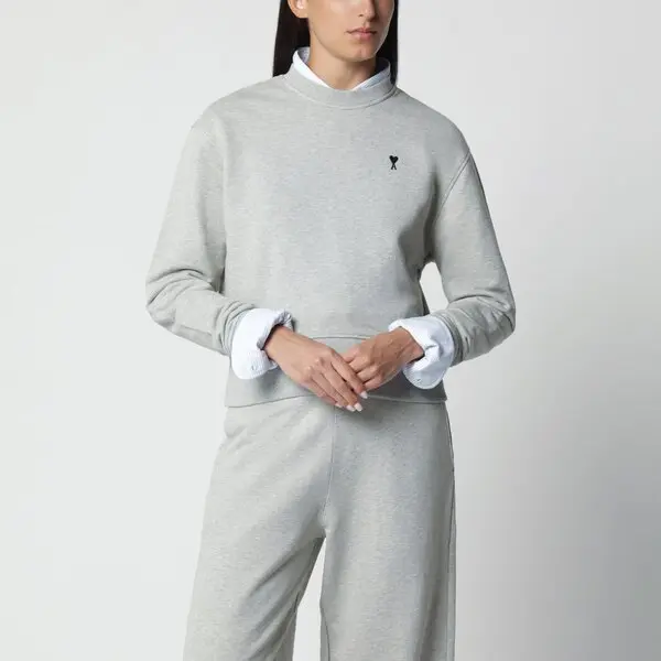 AMI Paris De Coeur Crewneck Sweatshirt - Grey
