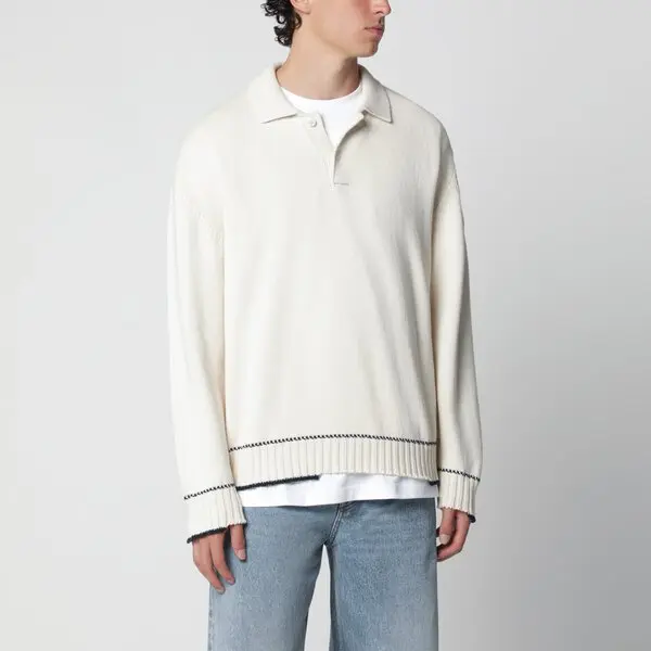 GOLDEN GOOSE Polo Rindley With Logo Print In Cotton Blend, Heritage - White
