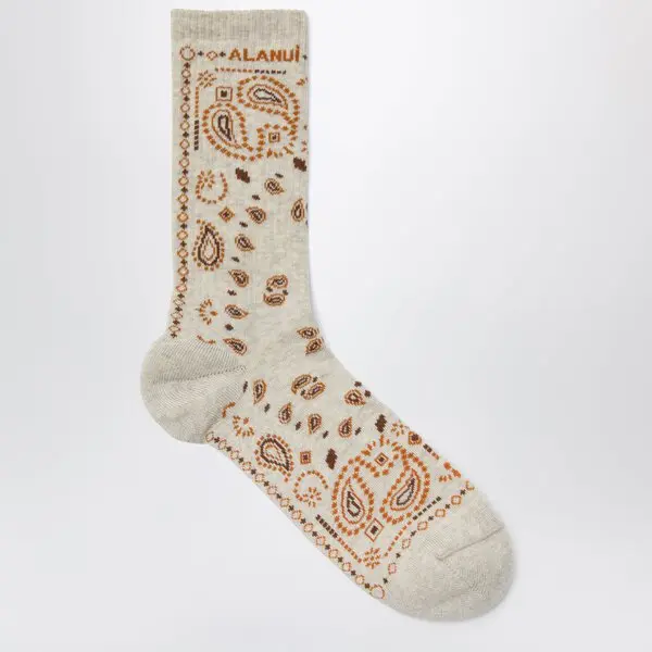 Alanui Cotton-blend Bandana Pattern Crew Socks - White