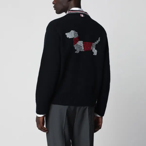 Thom Browne Navy Hector Wool And Mohair Cardigan