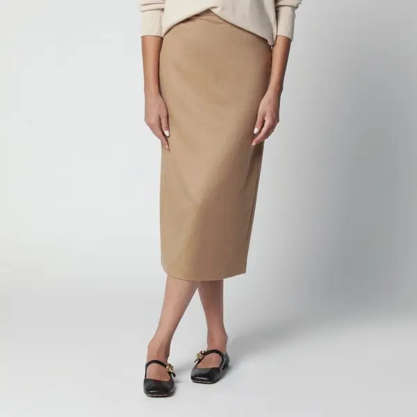 Max Mara Camel Brushed Midi Pencil Skirt