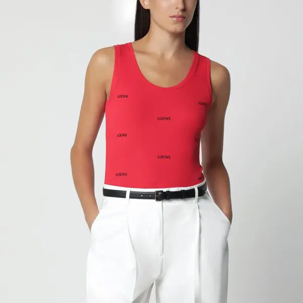 Loewe Ribbed Cotton Tank Top With Logo Embroidery - Red