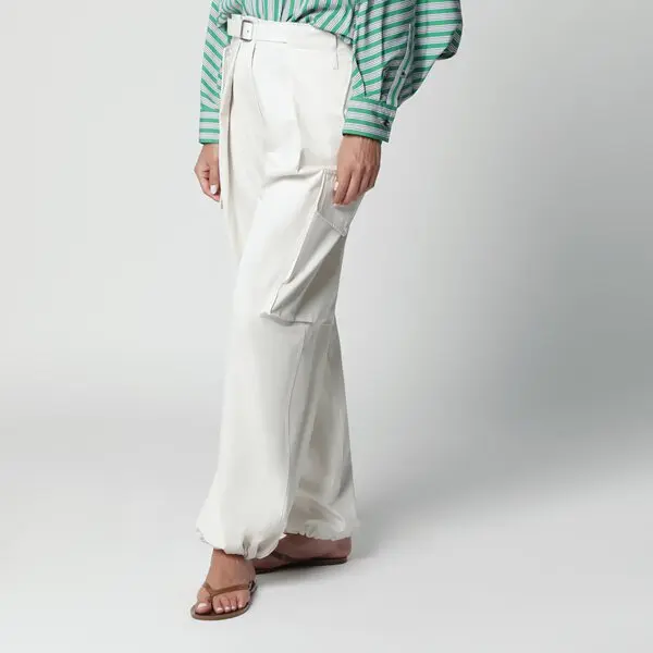 Loewe Ivory Cotton And Silk Gabardine Cargo Trousers