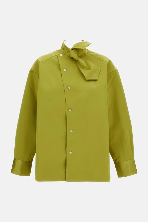 Plan C Duchess Satin Shirt With An Asymmetric Scarf Collar