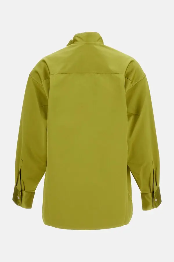 Plan C Duchess Satin Shirt With An Asymmetric Scarf Collar