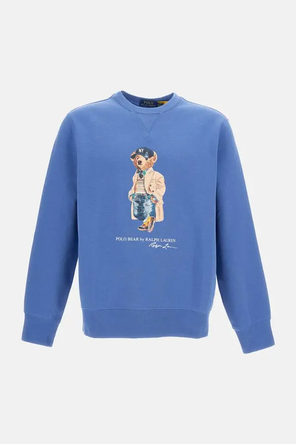 Polo Ralph Lauren Crewneck Sweatshirt With Iconic Polo Bear Print - Azzurro
