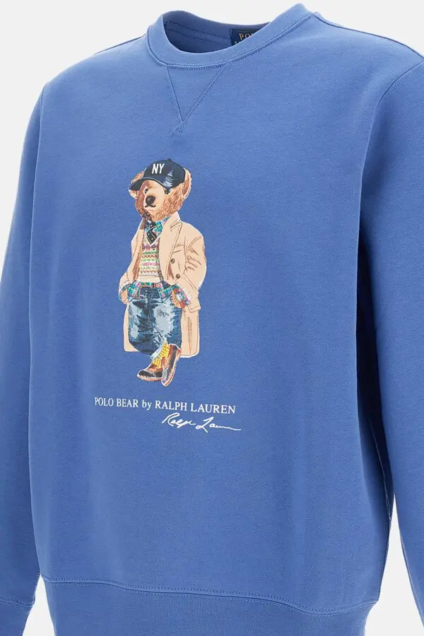 Polo Ralph Lauren Crewneck Sweatshirt With Iconic Polo Bear Print - Azzurro