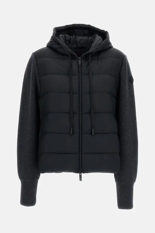 Moncler Wool Cardigan With A Padded Hood - Black