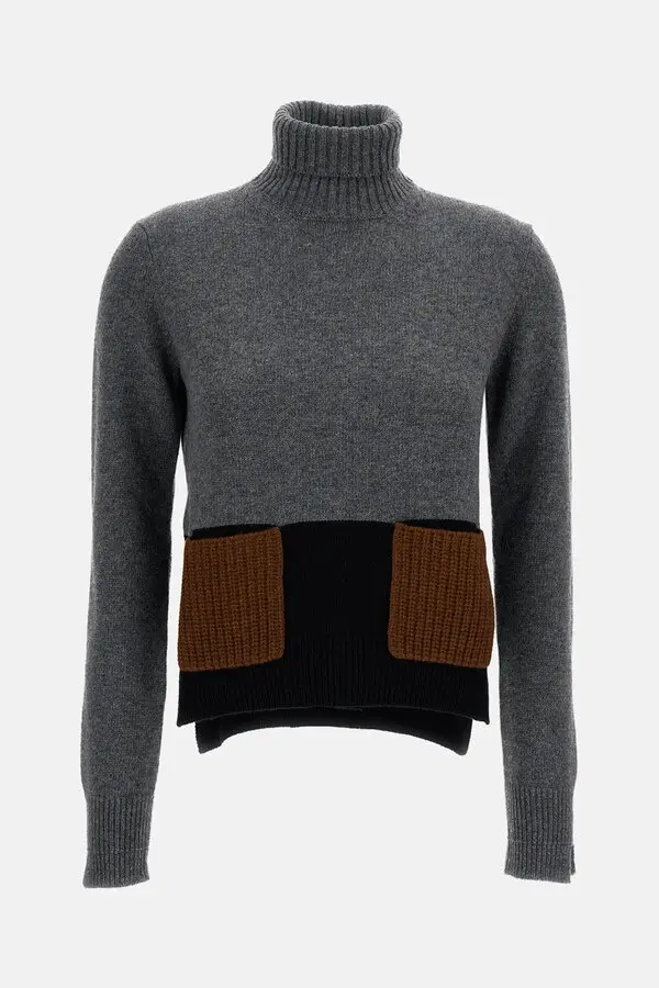 Plan C Two-tone Turtleneck Sweater With Contrast Pockets - Multicolore