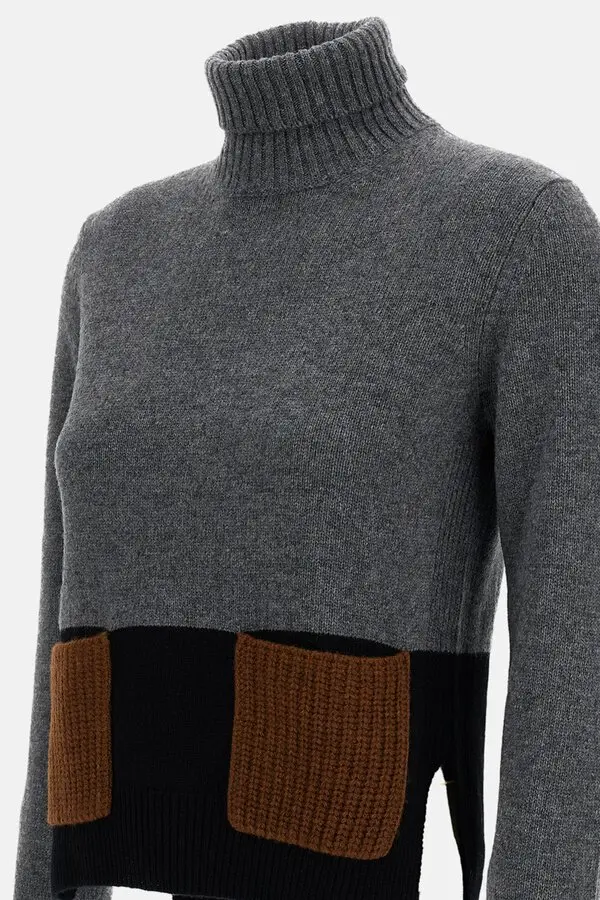 Plan C Two-tone Turtleneck Sweater With Contrast Pockets - Multicolore