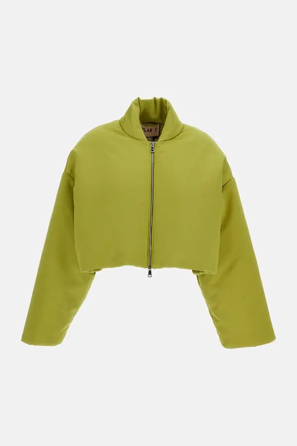 Plan C Short Duchesse Satin Bomber Jacket - Verde