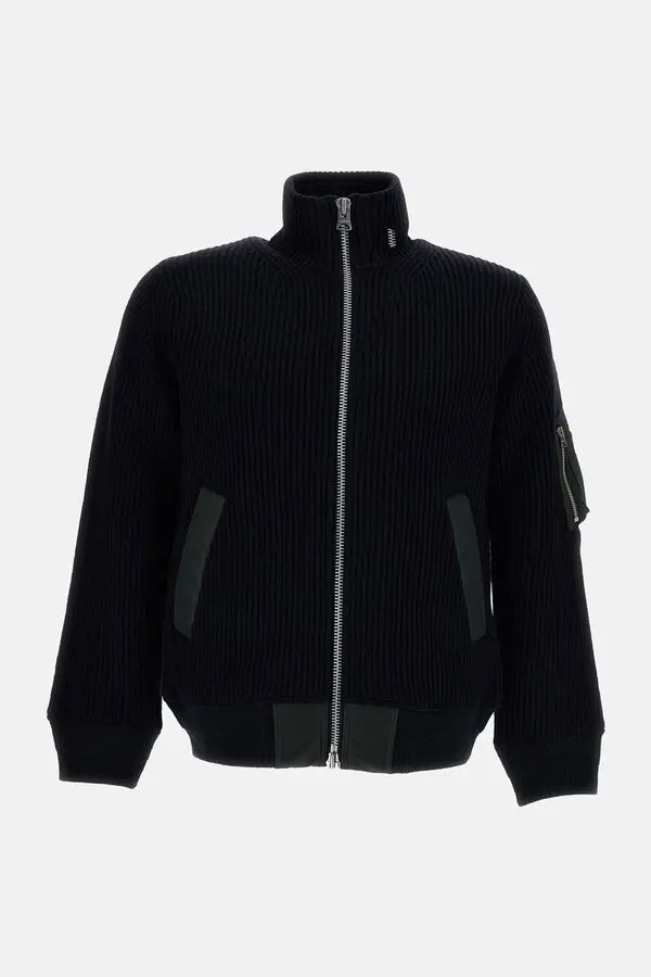 Sacai Fisherman Wool-knit Cardigan - Blue