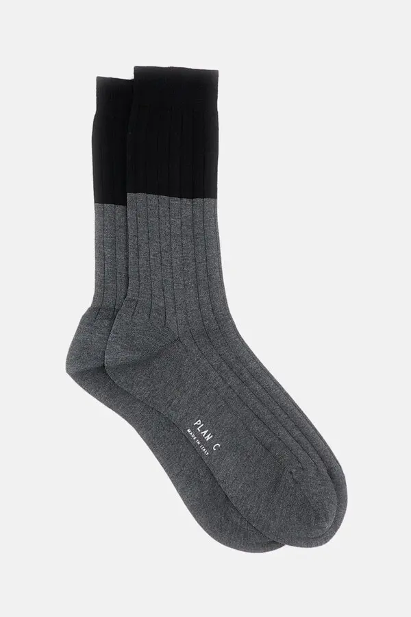 Plan C Two-tone Ribbed Cotton Socks - Multicolor