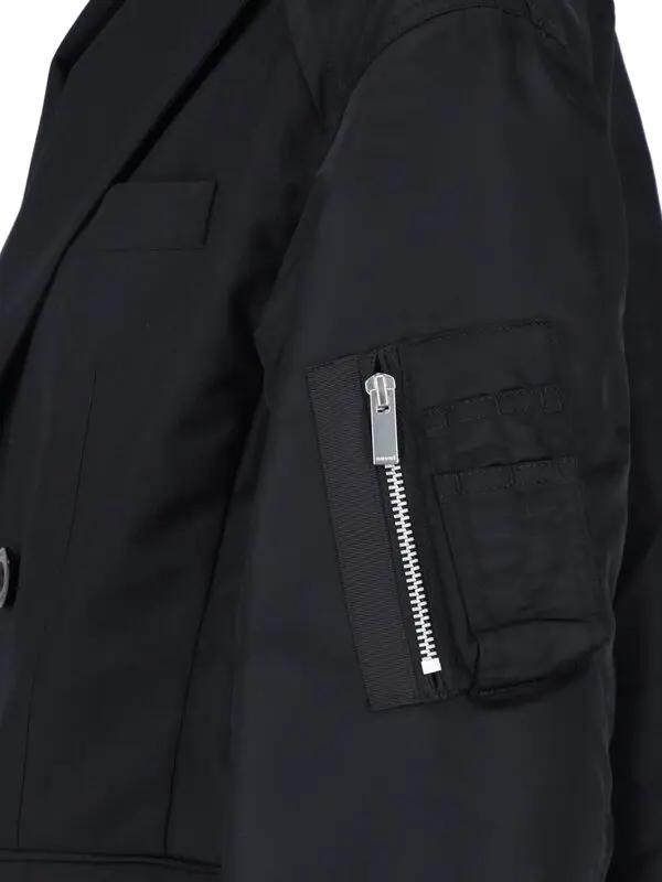 Sacai Double-breasted Twill Blazer With Zipper Accents - Black