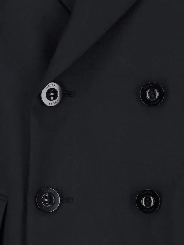 Sacai Double-breasted Twill Blazer With Zipper Accents - Black