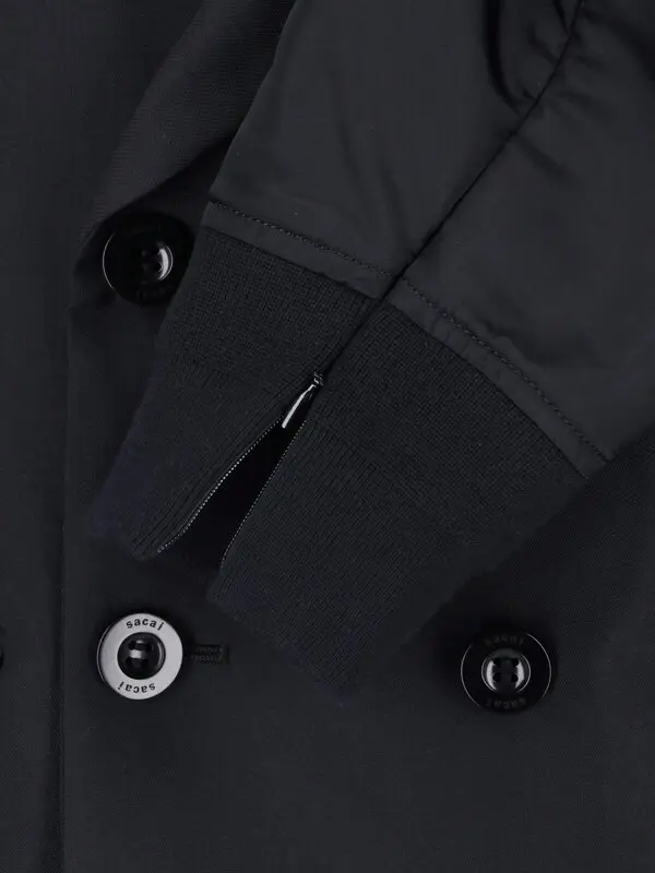 Sacai Double-breasted Twill Blazer With Zipper Accents - Black
