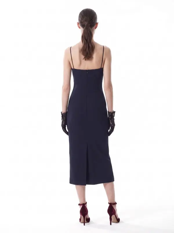 Givenchy Midi Dress In Cady Crepe With Square Neckline And Strappy Design - Black