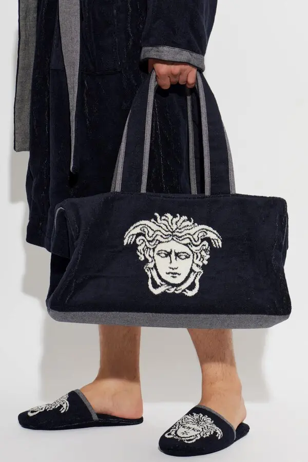 Versace Terry Cotton Gym Bag With Medusa Head Embroidery - Navy Blue