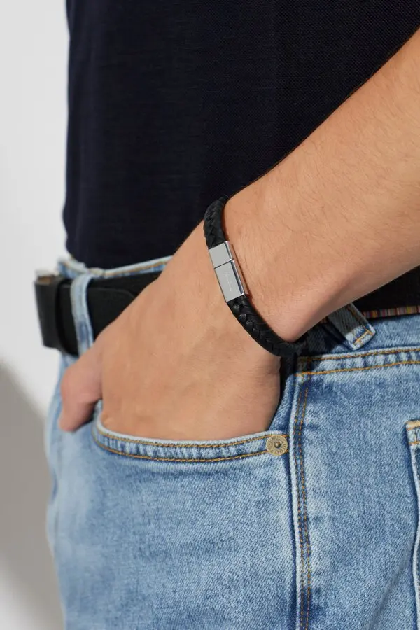 Paul Smith Braided Leather Bracelet With Silver-tone Clasp