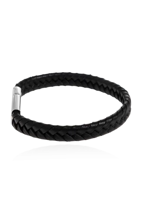 Paul Smith Braided Leather Bracelet With Silver-tone Clasp
