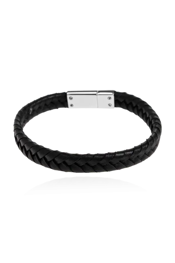 Paul Smith Braided Leather Bracelet With Silver-tone Clasp